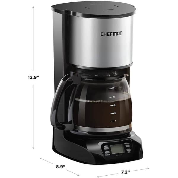 Chefman Programmable Electric Coffee Maker, Round Stainless Steel, 12 ...