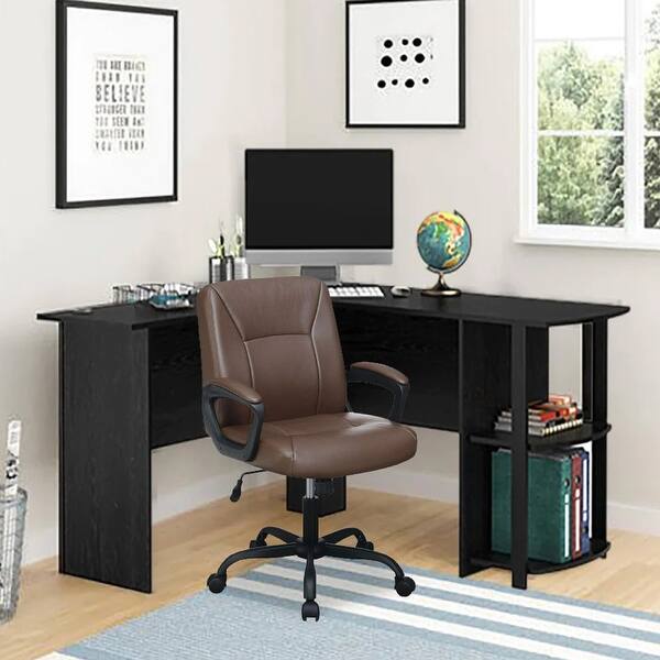 Ribbed design desk chair Brown computer chair Polyurethane rolling ...