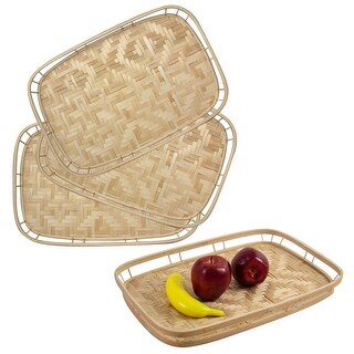 Rectangular Bamboo Wicker Serving Trays with Handles set 4 - 19.3 * 13. ...