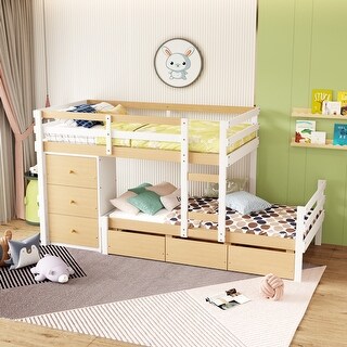 Multifunctional Twin over Twin Loft Bunk Bed with 6 Storage Drawers and ...