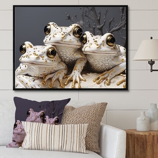 Designart "Pop Art White Frogs Portrait" Frogs & Toads Framed Canvas ...