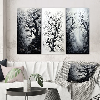 Designart "Grey Tree Eternal Shadows II" Landscape Trees Wall Art Set ...