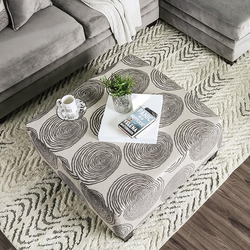 Jeta Contemporary Fabric Upholstered Geometric Print Cocktail Ottoman ...