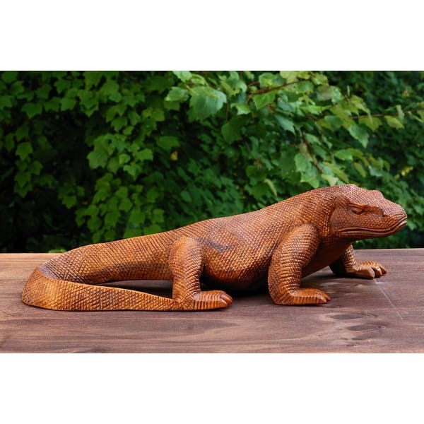 Wooden Hand Carved Komodo Dragon Sculpture Statue Handcrafted Gift Art ...