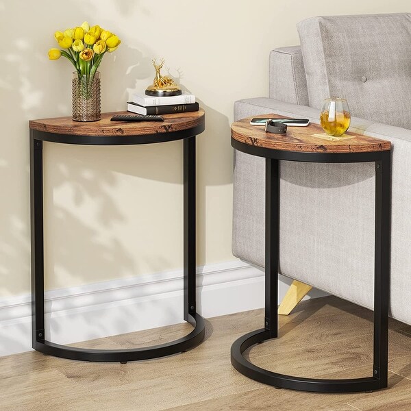 End Table Half Round Narrow Side Table Slim C Table for Sofa Couch