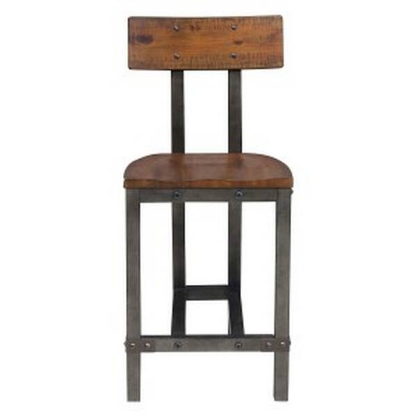 Fanny 24 Inch Counter Stool Chair, Plank Back, Faux Rivets, Rustic ...