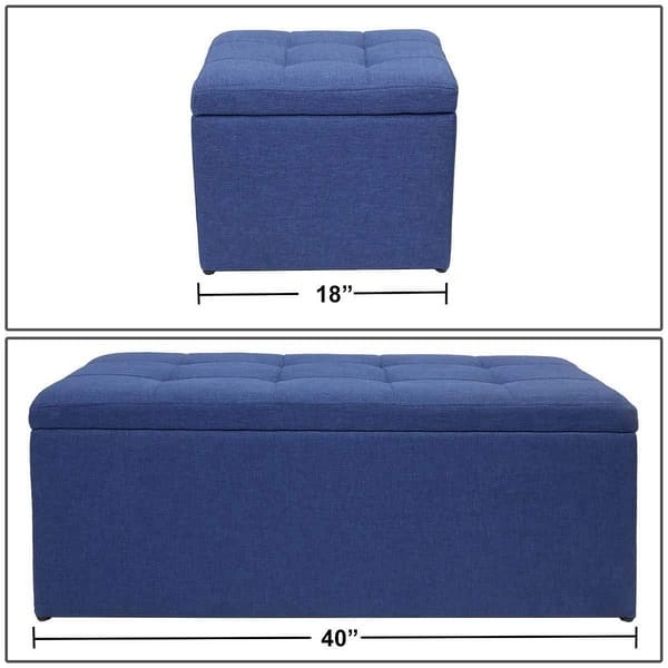 Rectangular Storage Ottoman Tufted Cube Ottomans Set of 3 Navy Blue ...