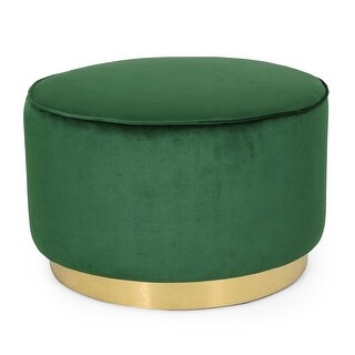 Caitlin Swivel Ottoman, Green Velvet, Golden Metal Base, Round 28 Inch ...
