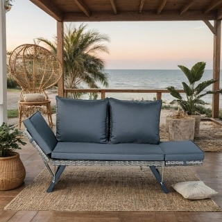 Patio Wicker Side Foldable Bench, Durable Outdoor Backyard Conversation ...