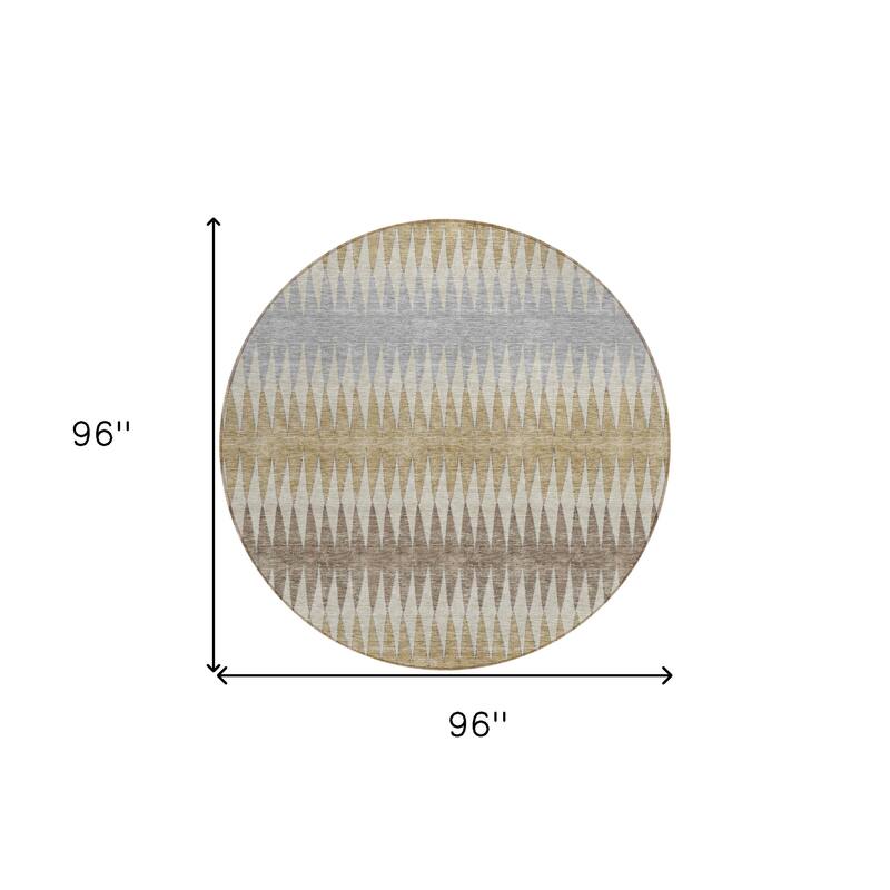 Gray And Brown Round Striped Washable Indoor Outdoor Area Rug - 8 ...