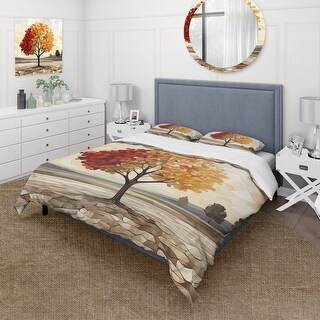 Designart "Orange American Basswood tree harmony I" Tree Bedding Cover ...