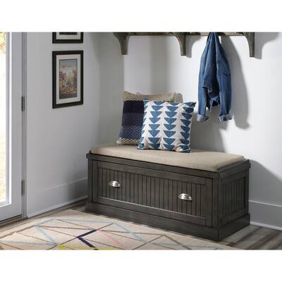 Grey Storage Bench with Hidden Drawer - Overstock - 31508384