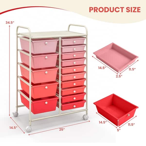 Costway 15 Drawer Rolling Storage Cart Tools Scrapbook Paper Office ...