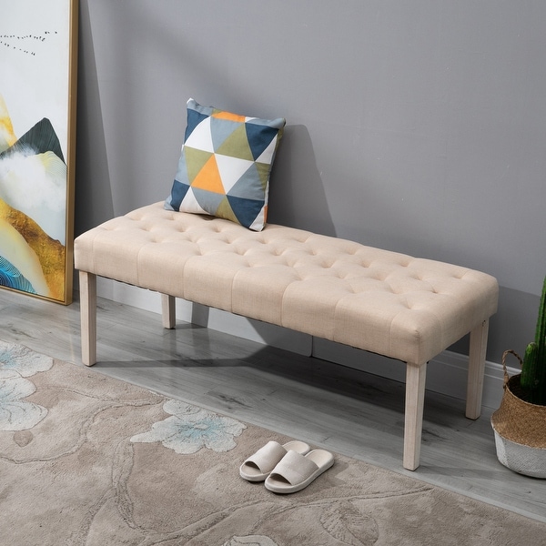 Fabric Entryway Bench Beige/ Grey Upholstered Storage Bench with X ...