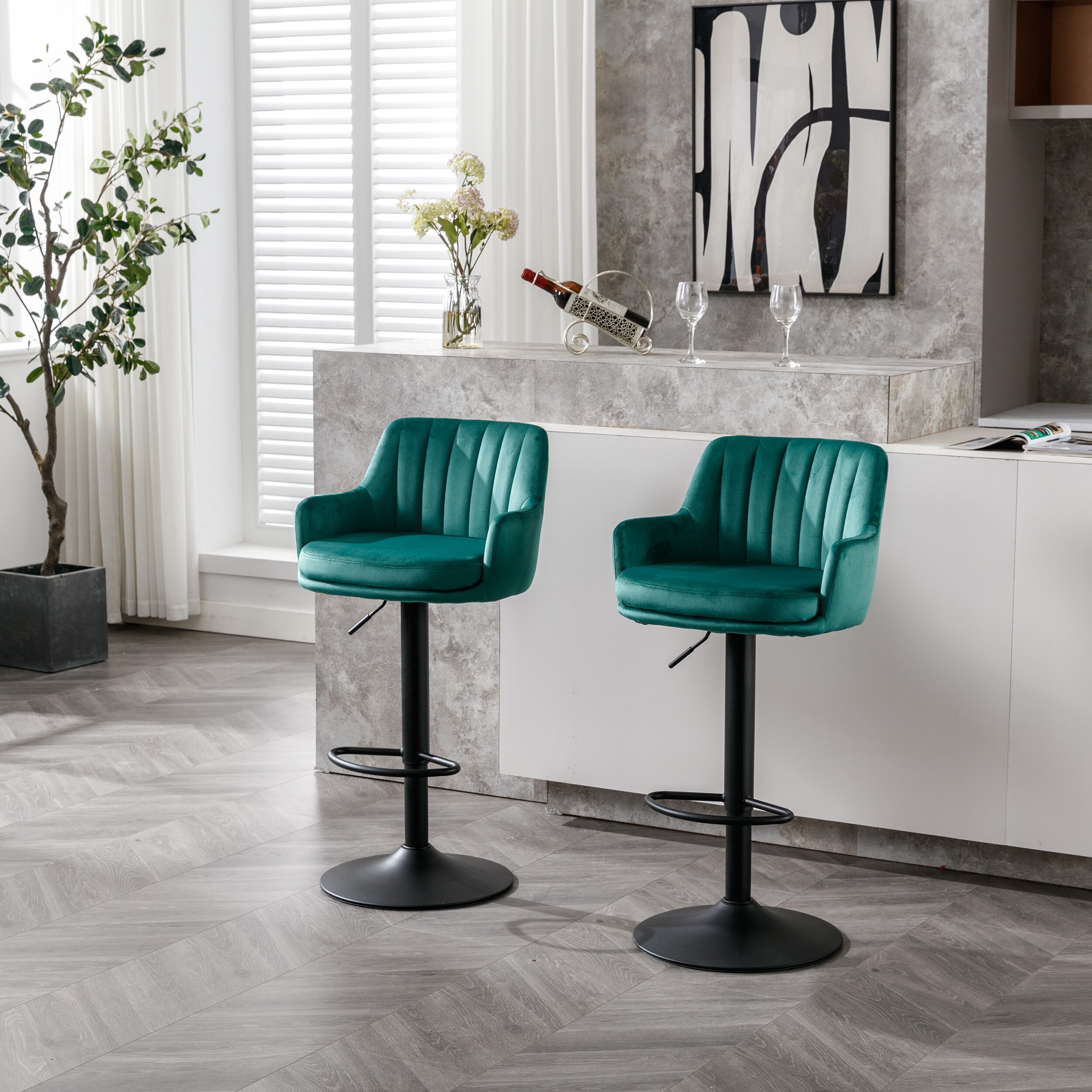 2 Adjustable Barstools with Back and Footrest Counter Height Bar Chairs N A
