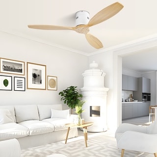 Wood Blades Ceiling Fan Flush Mount Ceiling Fan with Remote Control ...