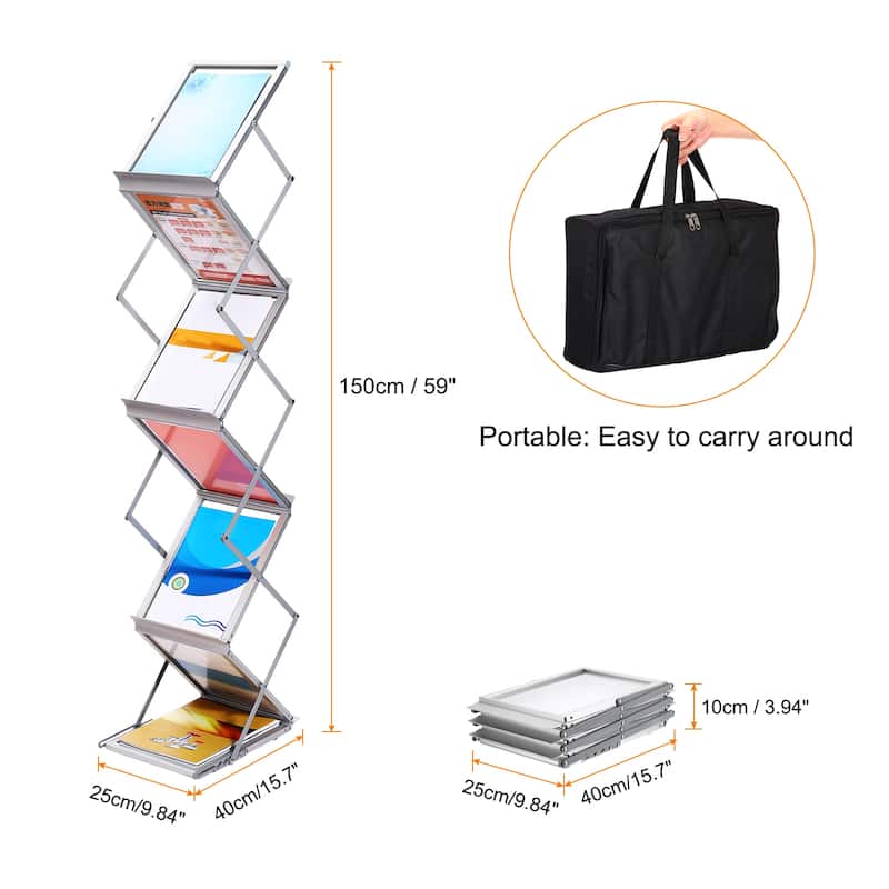 Foldable Aluminum Magazine Display Racks 6 Layers A4 Stand Literature ...