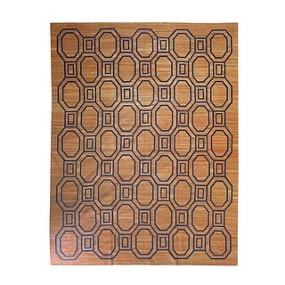 Handwoven Wool Brown Contemporary Modern Modern Flat Weave Rug - 9' x ...