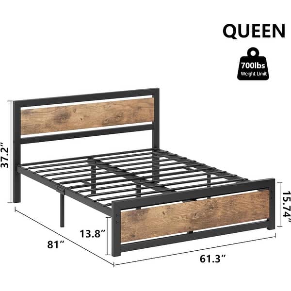 Bed Frame with Wooden Headboard Industrial Metal Bedframe - Bed Bath ...