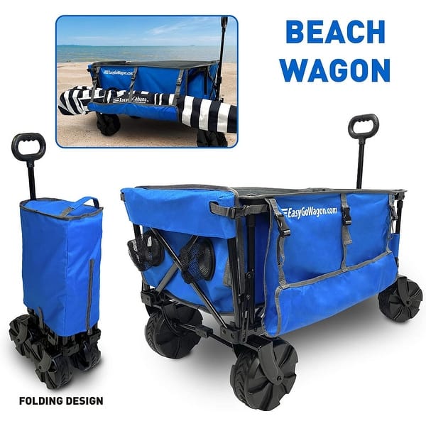Folding Beach Wagon Big Wheel Beach Cart w/ Folding Beach Table and ...
