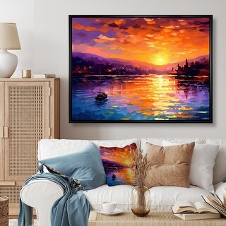 Designart "Sunset With Colorful Reflections III" Coastal Sunset Framed ...