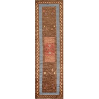 Geometric Beige Modern Gabbeh Runner Rug Hand-Knotted Wool Carpet - 2'7 ...