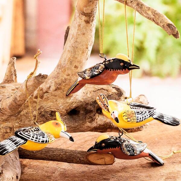 Novica Handmade Christmas Woodpeckers Ceramic Ornaments (Set Of 4 ...