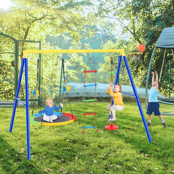 4 in 1 Outdoor Playground Tree Swing Sets for Kids, with Steel Frames ...
