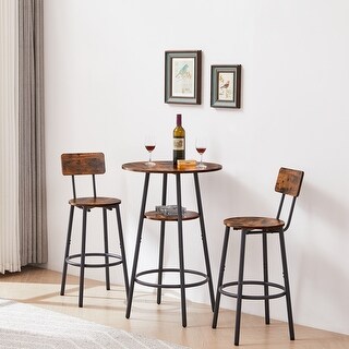Round 3-Piece Particle Board Bar Table Set 2-Person Fixed Dining Set ...