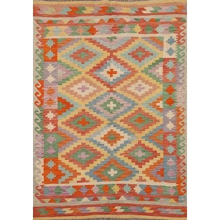 Kilim Area Rug Reversible Hand-woven Multi-Color Wool Carpet - 4'11" x ...