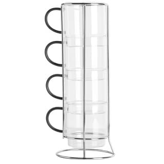 4 Piece 16 Ounce Stackable Glass Mugs With Metal Rack - Bed Bath ...