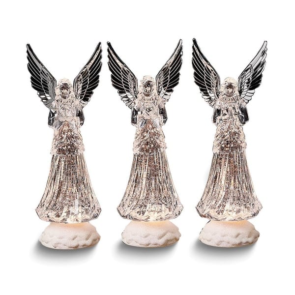 Curata Led Lighted Swirled Snow Set of 3 Acrylic Angel Figurines - Bed Bath & Beyond - 36203225