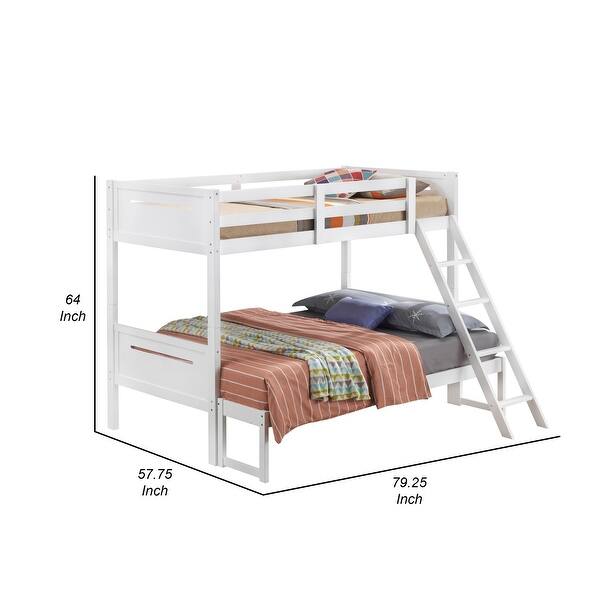 Amey Twin over Full Bunk Bed, Guard Rails, Attached Ladder, White Wood ...