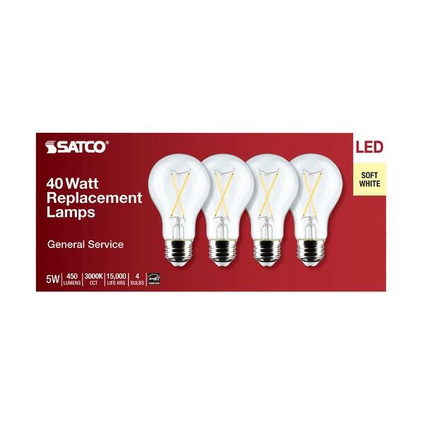 5 Watt A19 LED Clear 3000K Medium Base 120 Volt 4-Pack - Bed Bath & Beyond - 37251552