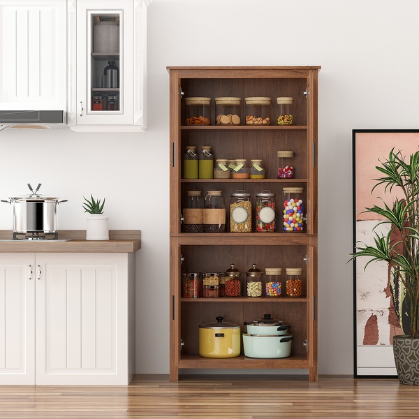 64 4 Door Kitchen Pantry Freestanding Storage Cabinet with 3 Adjustable Shelves for Kitchen Dining or Living Room On Sale Bed Bath Beyond 41962237