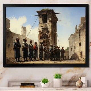 Designart "Beige Blue Mexico Art The Execution" Mexican Art Framed ...