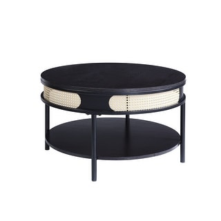 Round Coffee Table Metal Frame Black End Table with Open Storage Shelf ...