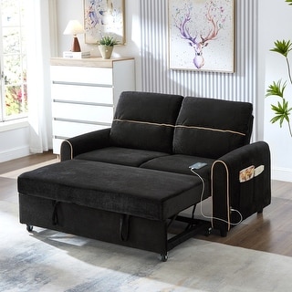 Roomfitters 58 Inch Chenille Pull Out Loveseat Sofa Bed with USB Ports ...