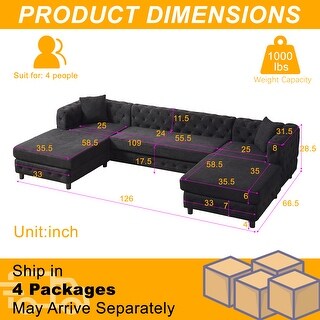 126-Inch Chenille Sofa - U-Shape with Dual Chaise Lounges - Bed Bath ...