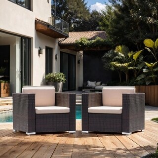Florence Outdoor Chairs - Brown & Tan, Rattan & Waterproof Fabric ...