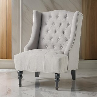 Todd Accent Chair, Silver Gray Button Tufted Linen, Classic Wingback ...