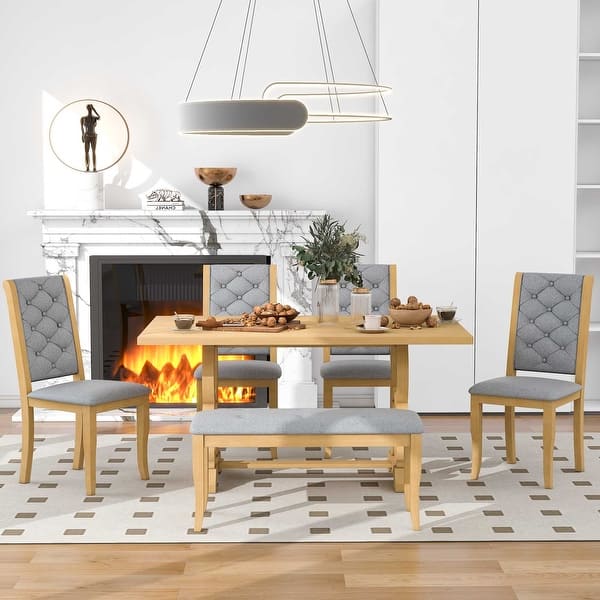 Retro 6-Piece Dining Set with Flemish Scroll Legs and Foam-Covered ...