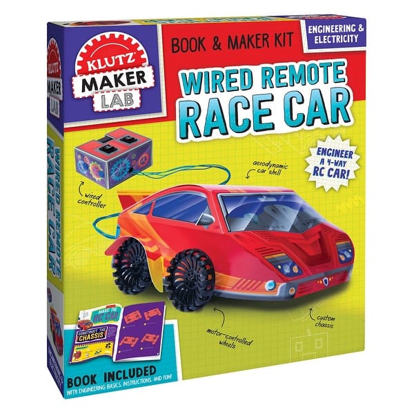 Klutz Maker Lab Racecar Kit - DIY Wired Remote Controlled 4-Way Race ...