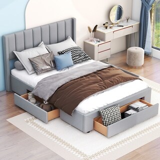 Elegant Full and Queen Size Linen Upholstered Platform Bed with Large ...
