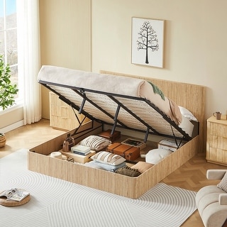 Wooden corrugated curved lines Lift Up Storage Bed Frame - Bed Bath ...