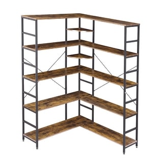 L-Shaped 5-Tier Bookcase with Heavy Duty Metal Frame - Tall Storage ...