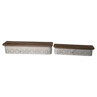 Set of 2 White and Beige Antique Finish Floating Shelves 26.5" - Bed ...