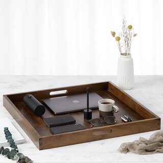 24" Square Black Walnut Wood Extra Large Serving Tray with Handles ...