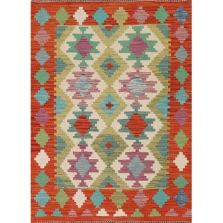 Reversible Kilim Accent Rug Hand-Woven Multi-Color Wool Carpet - 3'4"x ...