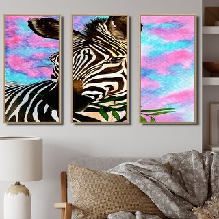 Designart "Portrait On A Zebra On Pink And Blue" Traditional Framed ...